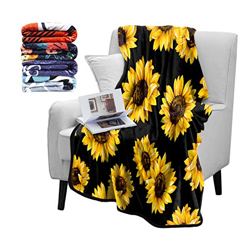 Britimes Fuzzy Flannel Throw Blankets, Soft Sunflower Blankets and Throws, Daughter Mom Friend Gift Botanical Floral Print Decorative Throw Blankets for Couch, 50"X60"