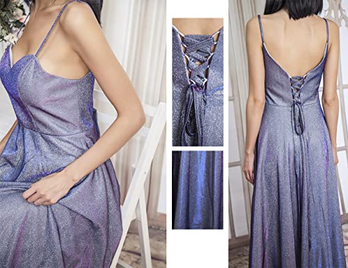 BOSJHD Shiny Gradient Strap Open Back Elegant Party Evening Dress(Purple,XX-Large)