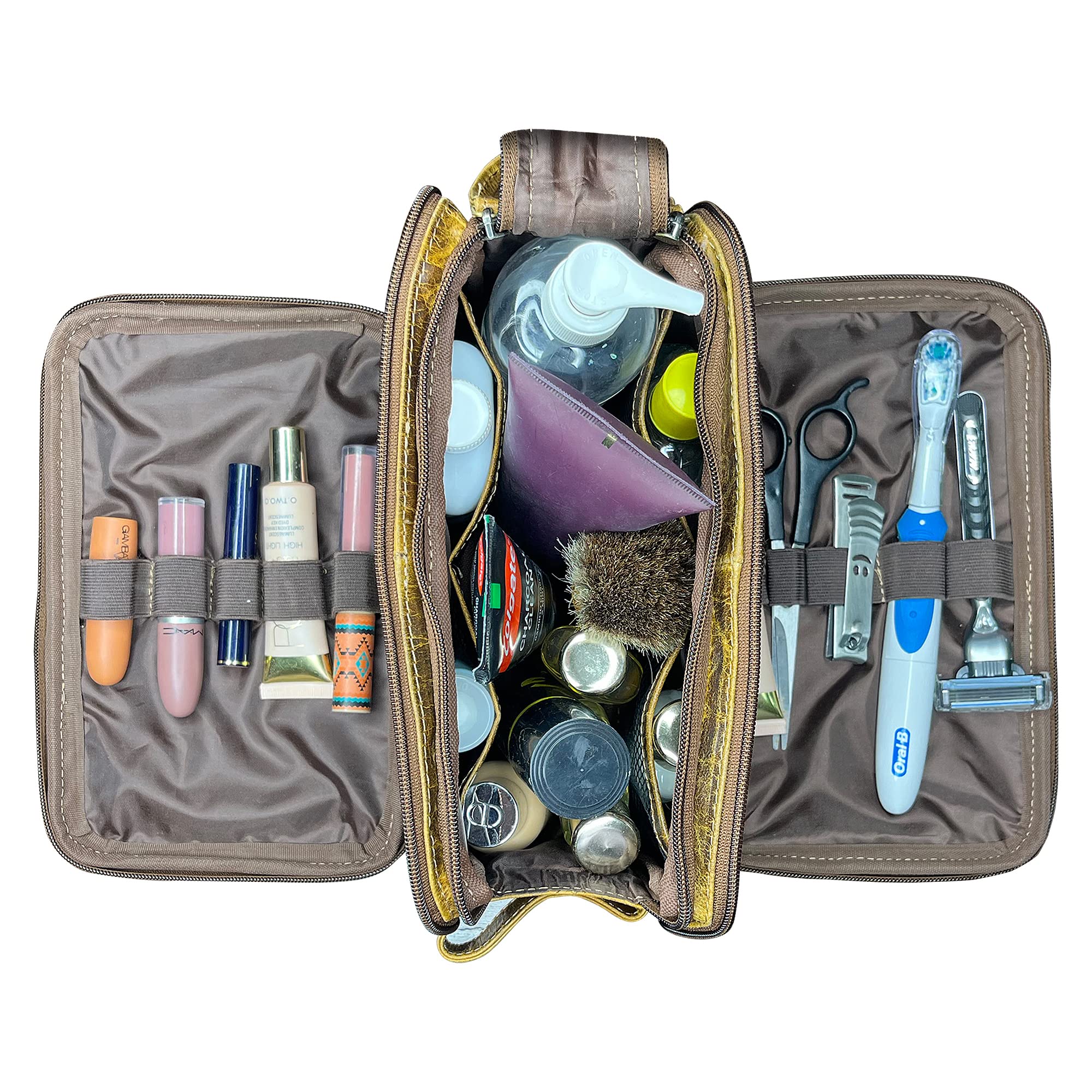 RUSTIC TOWN Leather Toiletry Bag - Men Shaving Dopp Kit - Women Cosmetic Bag Makeup Organizer for Travel Size Toiletries