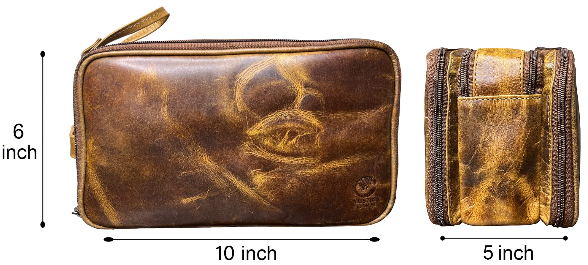 RUSTIC TOWN Leather Toiletry Bag - Men Shaving Dopp Kit - Women Cosmetic Bag Makeup Organizer for Travel Size Toiletries