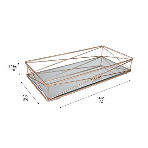 Home Details Gorgeous Mirrored, Perfect for Jewelry, Toiletries, Bathroom Organization, Perfume, Makeup, Décor, in Rose Gold Vanity Tray, 14"x 7"x 2"