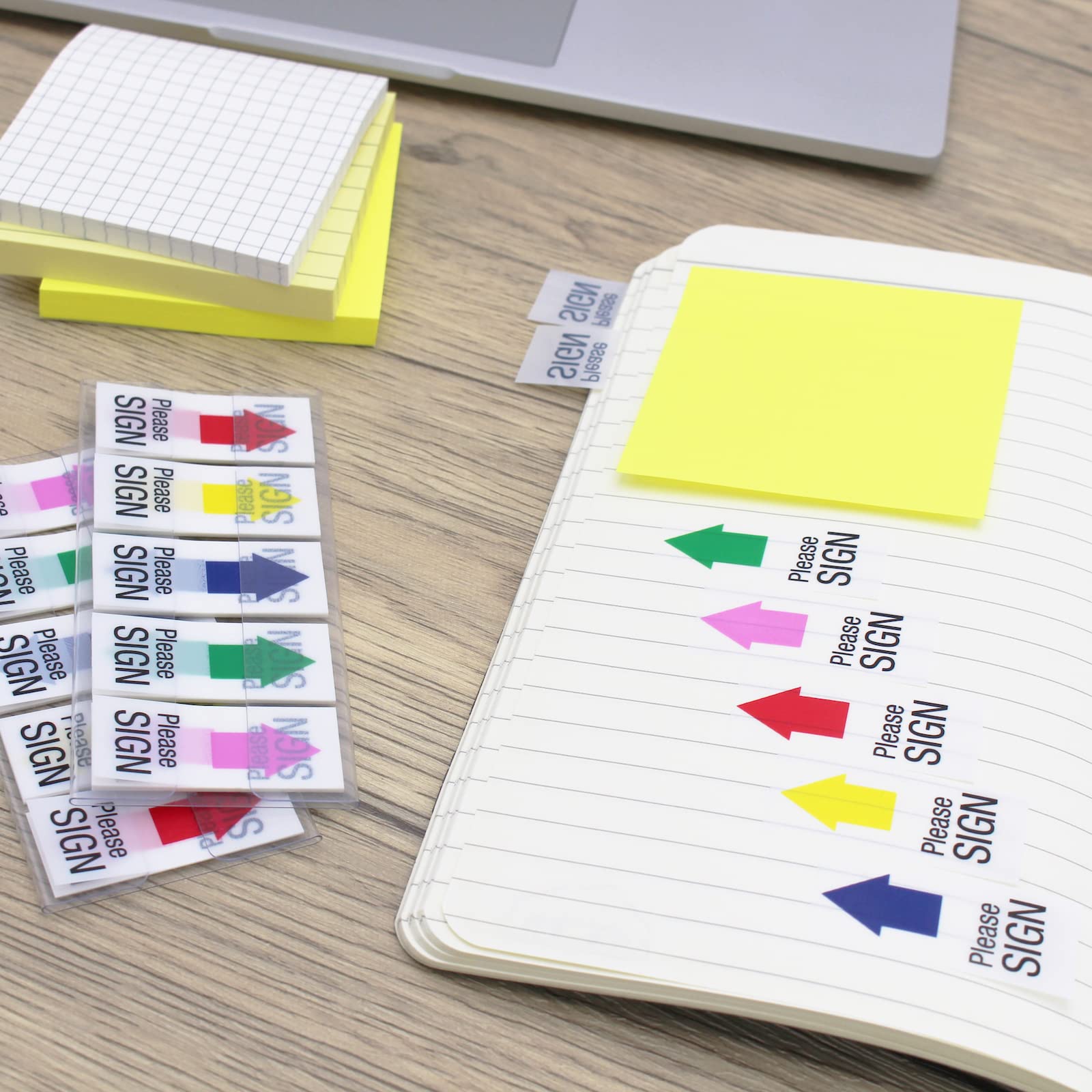 Please Sign Message Flags Assorted Color, 400 Pages Total, 0.79x1.77 Inch Wide Flags, Easy to Post, 4 On-The-Go Dispensers/Pack