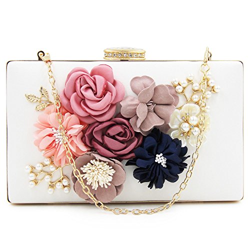 Soaying Women Clutch Purses and Handbags for Women Wedding Prom Party, White