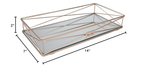 Home Details Gorgeous Mirrored, Perfect for Jewelry, Toiletries, Bathroom Organization, Perfume, Makeup, Décor, in Rose Gold Vanity Tray, 14"x 7"x 2"