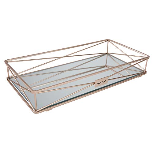 Home Details Gorgeous Mirrored, Perfect for Jewelry, Toiletries, Bathroom Organization, Perfume, Makeup, Décor, in Rose Gold Vanity Tray, 14"x 7"x 2"