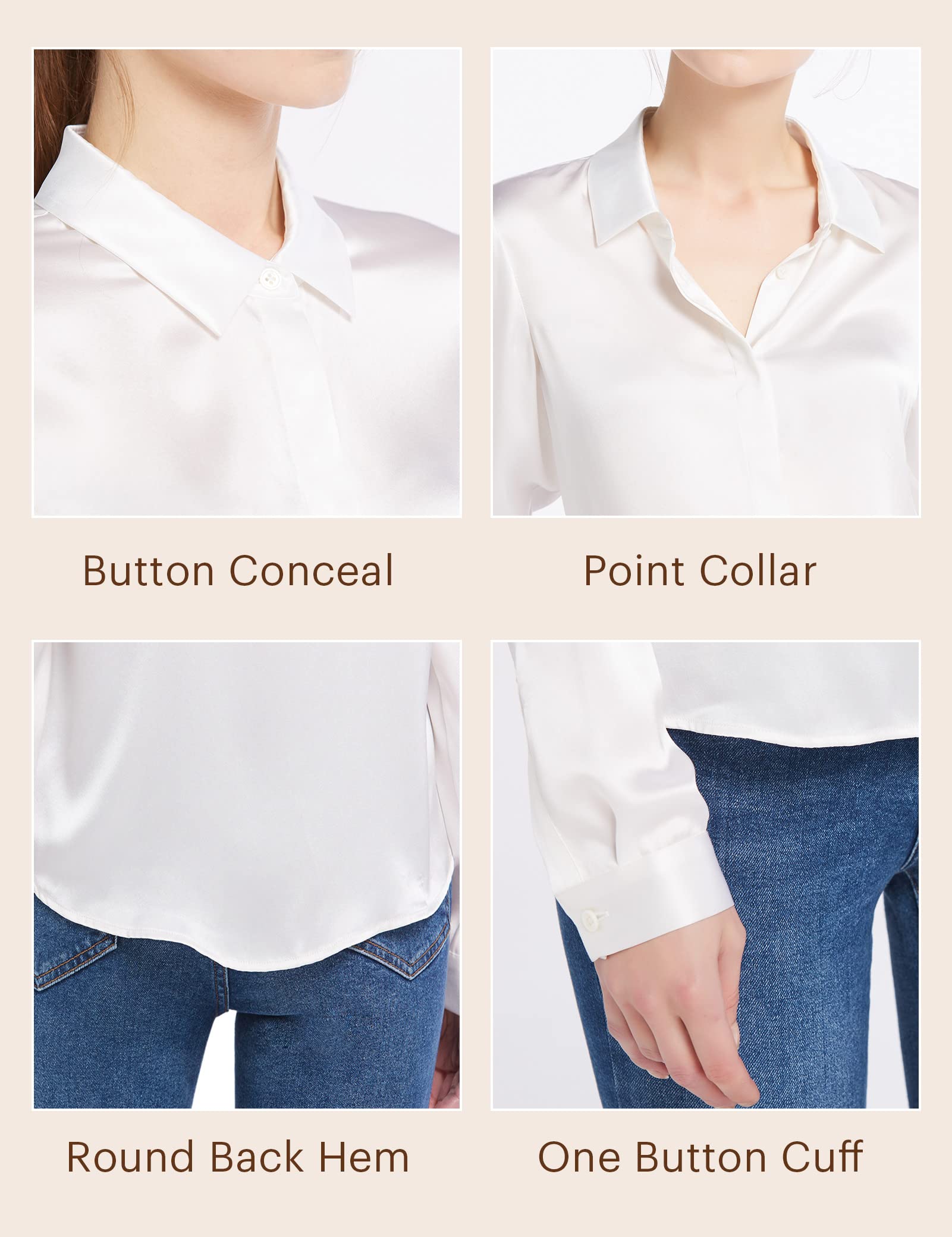 LilySilk Women's Silk Blouse 100% 22MM Silk Button-Down Shirt Long Sleeves Classic Timeless Top for All Seasons Casual Business, Natural White L