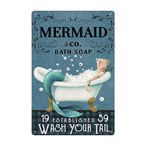 Yepzoer Mermaid Metal Retro Vintage Tin Sign Bar Wall Decor Poster 8x12 inch