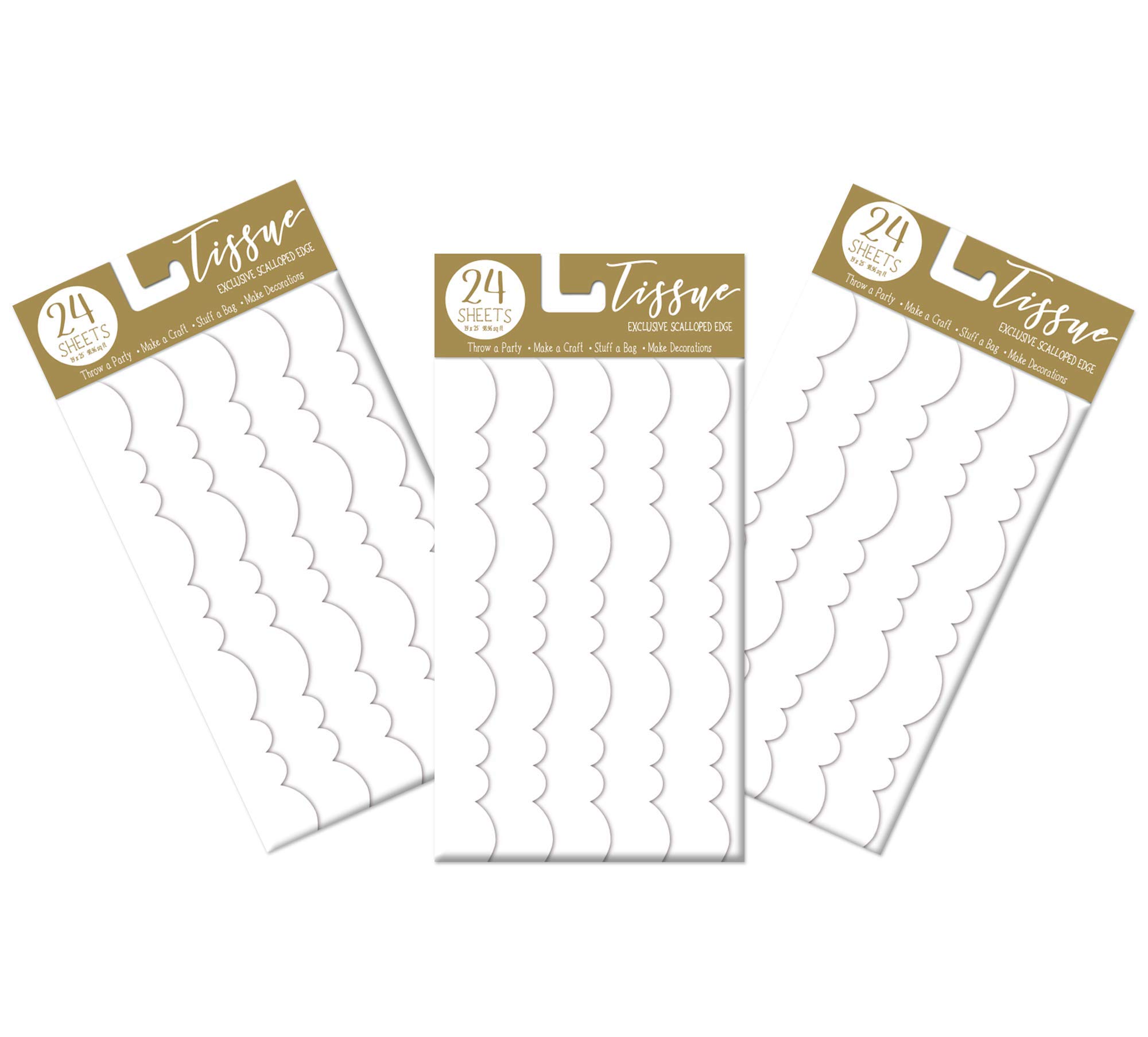 Great White Tissue Paper Collection, Solid Bright White Gift Wrap, Exclusive Scalloped Edge, 72 Sheets Each 19" x 25"