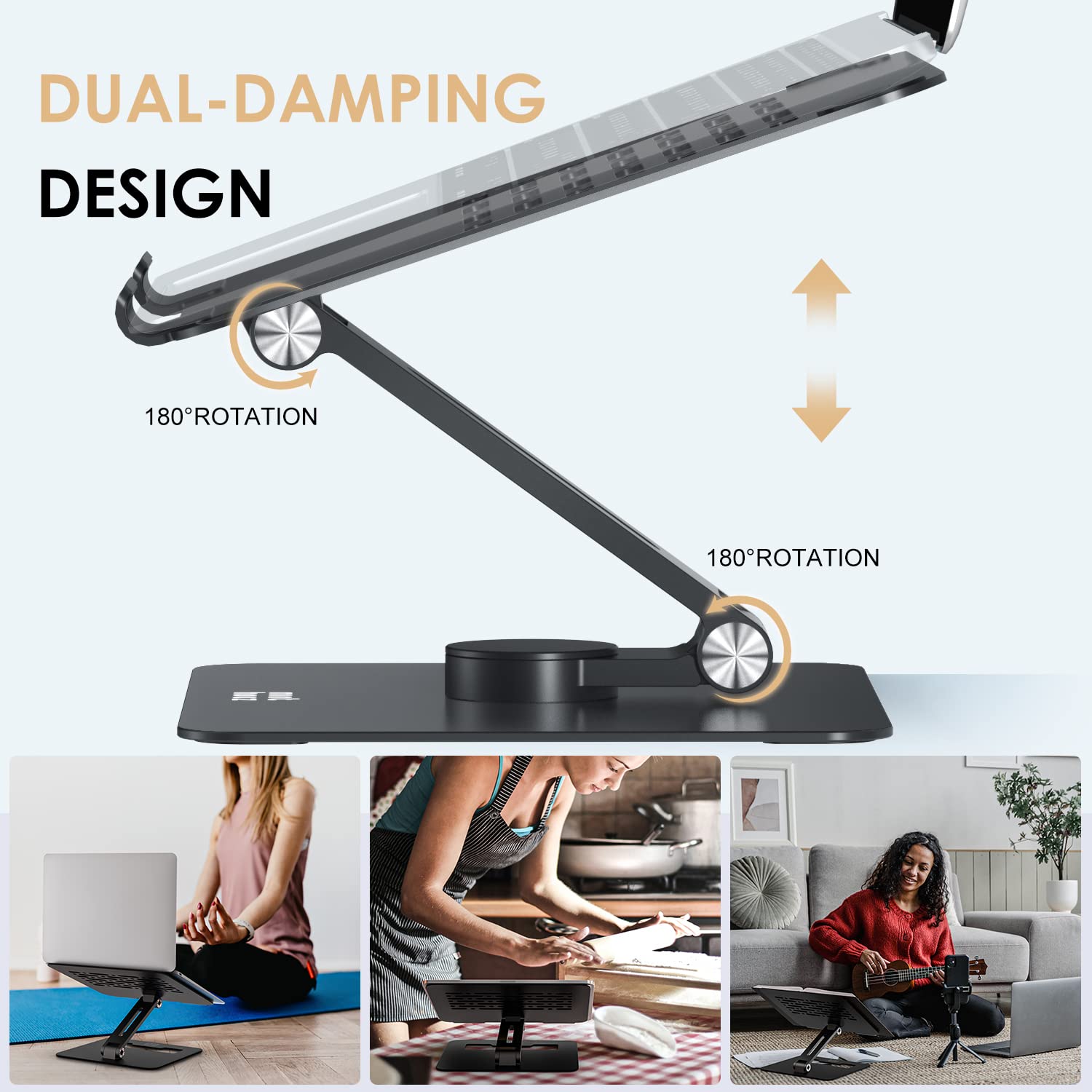 Minthouz 360° Swivel Laptop Stand for Desk, Aluminum Laptop Riser Foldable Laptop Holder Ergonomic Notebook Stand, Height Adjustable Computer Stand Fit for All Laptops 10-17 inch(Black)