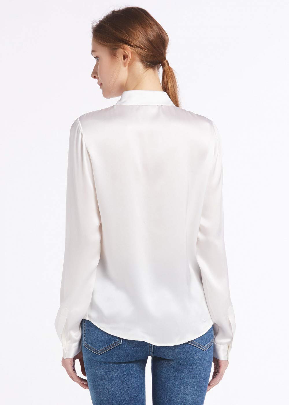 LilySilk Women's Silk Blouse 100% 22MM Silk Button-Down Shirt Long Sleeves Classic Timeless Top for All Seasons Casual Business, Natural White L