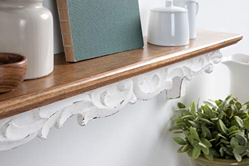 Kate and Laurel Abberly Farmhouse Wall Shelf, 28 x 5 x 6.5, Rustic Brown and White, Rustic Floating Shelf for Wall