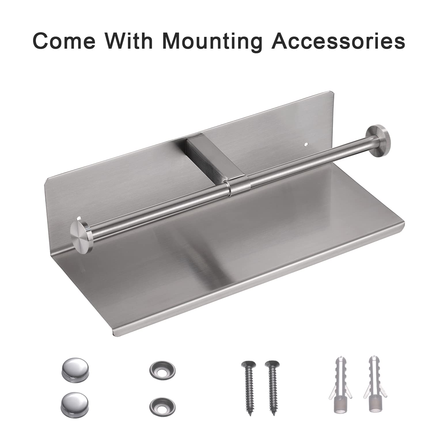 YUMORE Toilet Paper Holder, 304 Stainless Steel Bathroom Double Roll Tissue Holder with Shelf, Wall Mounted Washroom Dual TP Dispenser Storage, Flushable Wipes Dispenser, Brushed Nickel Finish