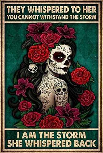 Metal Tin Retro Sign-and She Lived Happily Ever After Metal Poster, Wicked Witch Halloween Art, Sugar Skull Metal Poster, Day of The Dead,Vintage Aluminum Sign for Home Coffee Wall Decor 8x12 Inch…