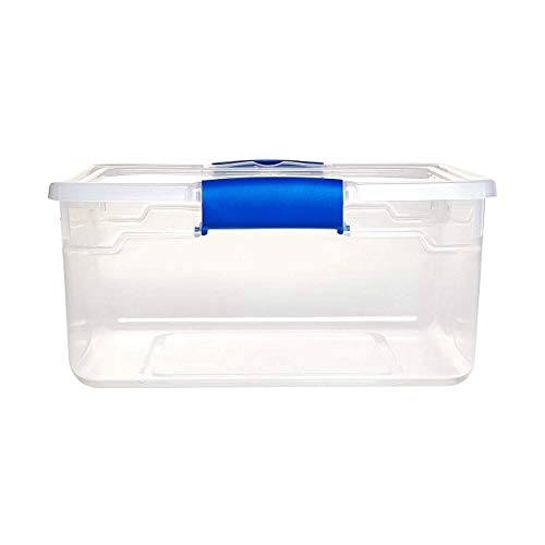 HOMZ Heavy Duty Modular Stackable Storage Tote Containers with Latching Lids, 15.5 Quart Capacity, Clear, 8 Pack