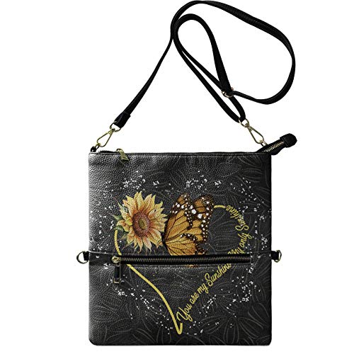 INSTANTARTS Sunflower Heart with Butterfly Print Fashion Evening Bags Clutch Bag Handbags Pu Leather Wedding Party Strap Crossbody Shoulder Bag Handbag