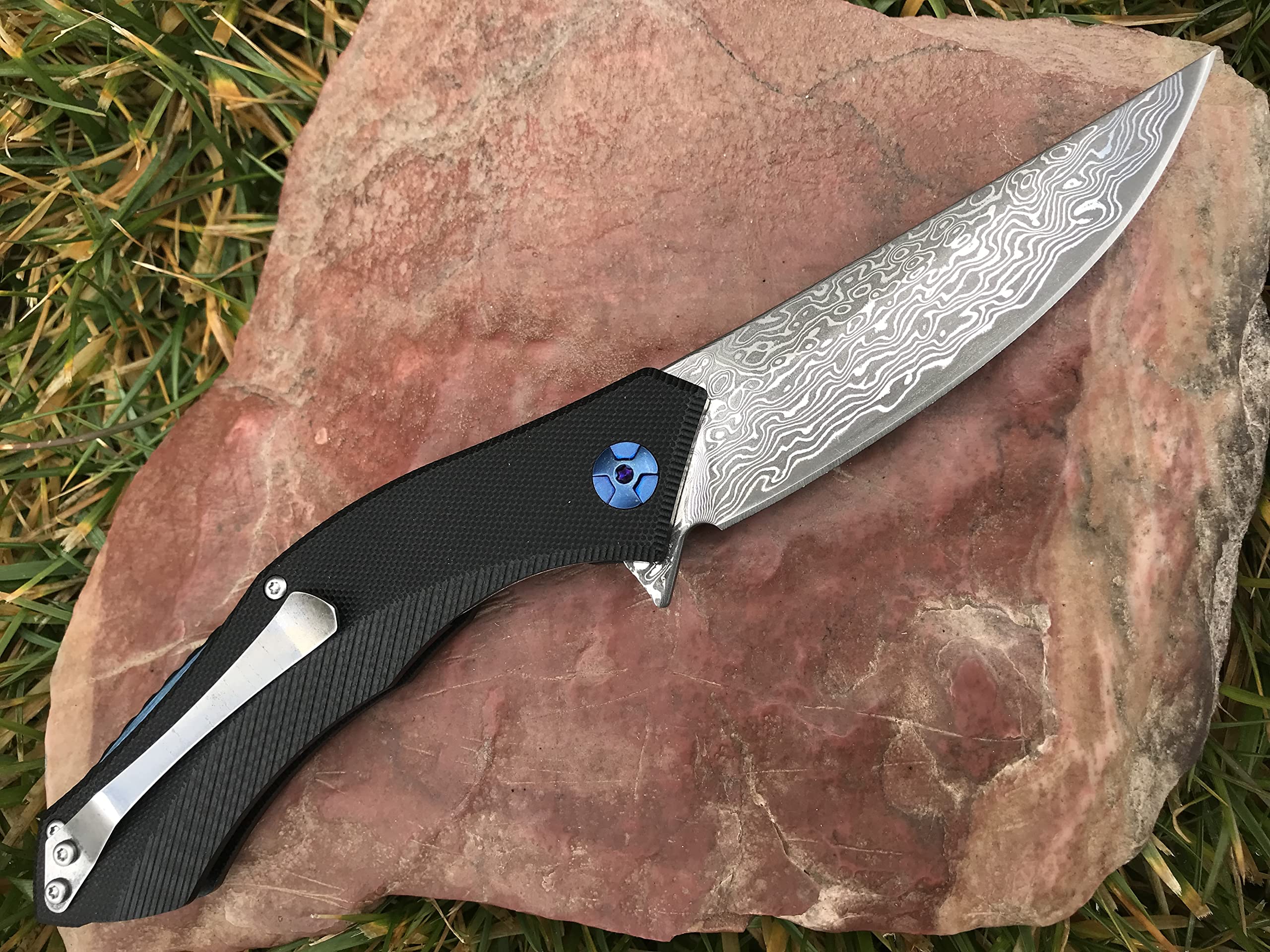 TACTICAL GEARZ Damascus G10 Pocket Knife, Triton XT! G10 Handle! Damascus Blade w/VG10 Core & 67 Layers! Ball Bearing Pivot System! Includes Sheath!