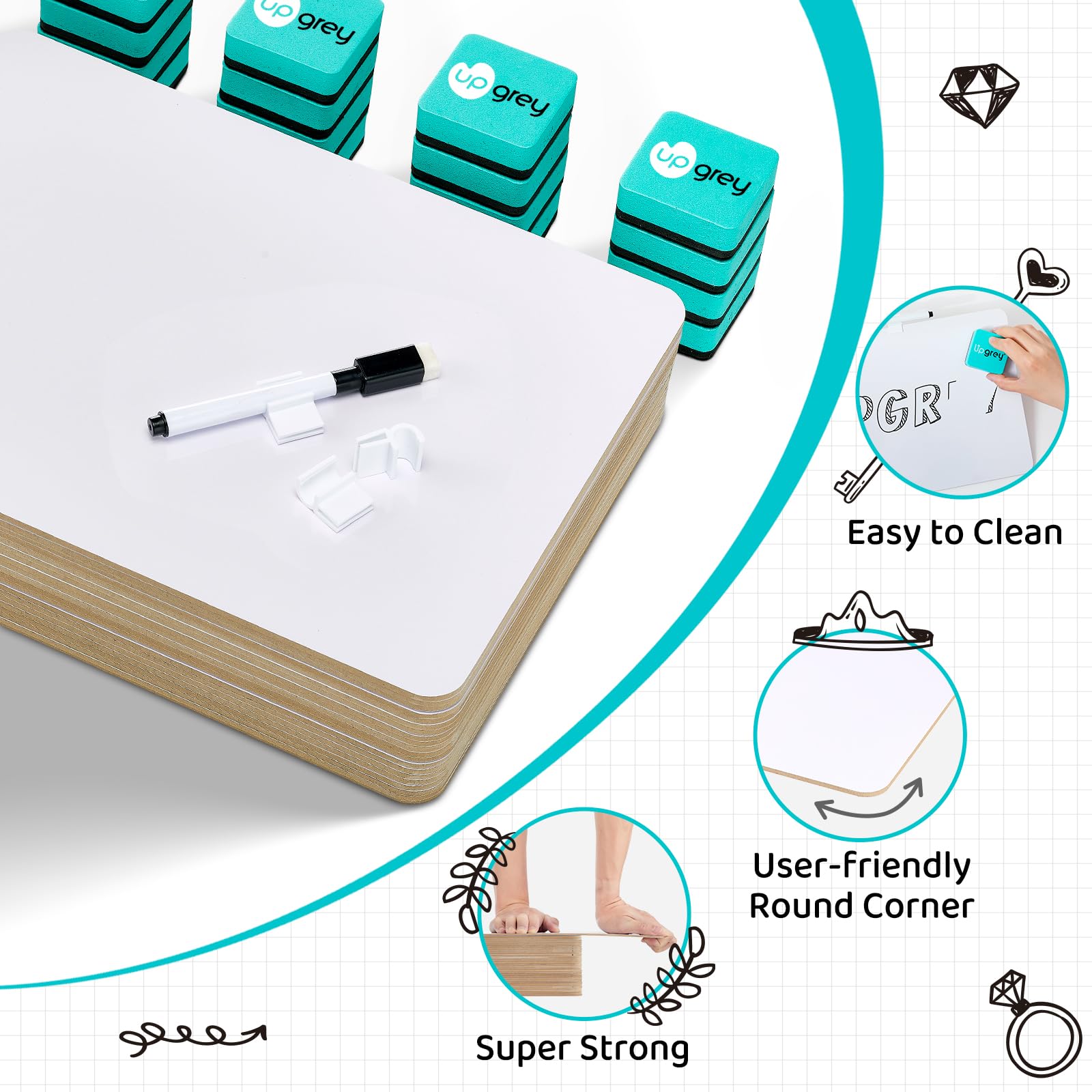 32 Pack Dry Erase Lapboards, Double-Sided Small White Board for Classroom Student, 9"x12" Portable Dry Erase Board Bulk, Mini Whiteboard with 36 Pens, 36 Erasers & 36 Pen Holders, for Teacher Supplies