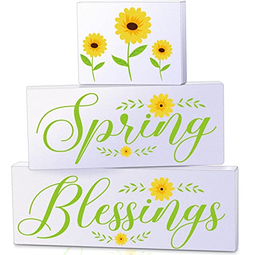 Queekay Spring Wooden Sign 3 Pieces Wood Hello Spring Decor Farmhouse Spring Tiered Tray Decor Seasonal Rustic Tiered Tray Decor Home Kitchen Spring Decor Spring Wooden Ornaments for Home Decoration