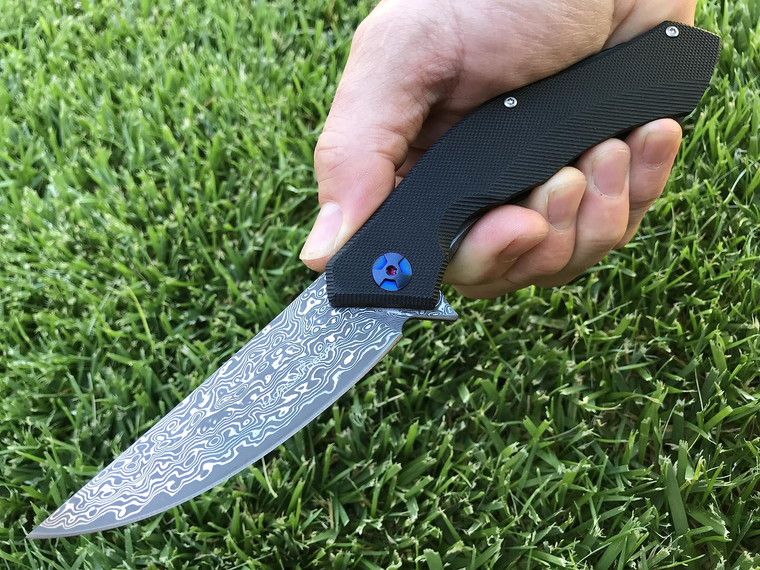 TACTICAL GEARZ Damascus G10 Pocket Knife, Triton XT! G10 Handle! Damascus Blade w/VG10 Core & 67 Layers! Ball Bearing Pivot System! Includes Sheath!