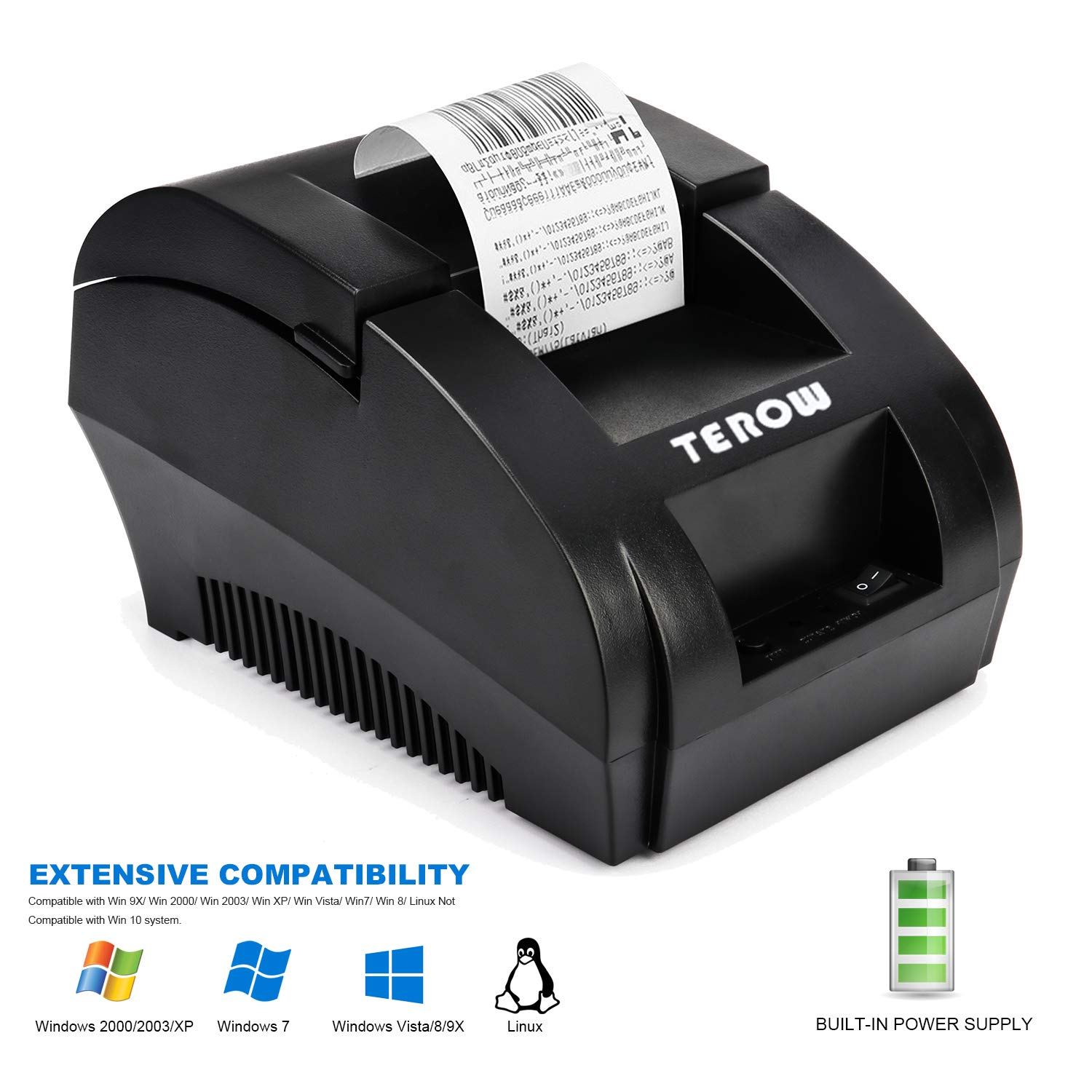 TEROW Printer T5890K USB Thermal Receipt Printer 58MM POS Portable Label Printer with High Speed Printing Mini Small Pos Receipt Printer for Restaurant/Sales/Kitchen Support Windows 7/8/9X/10/XP