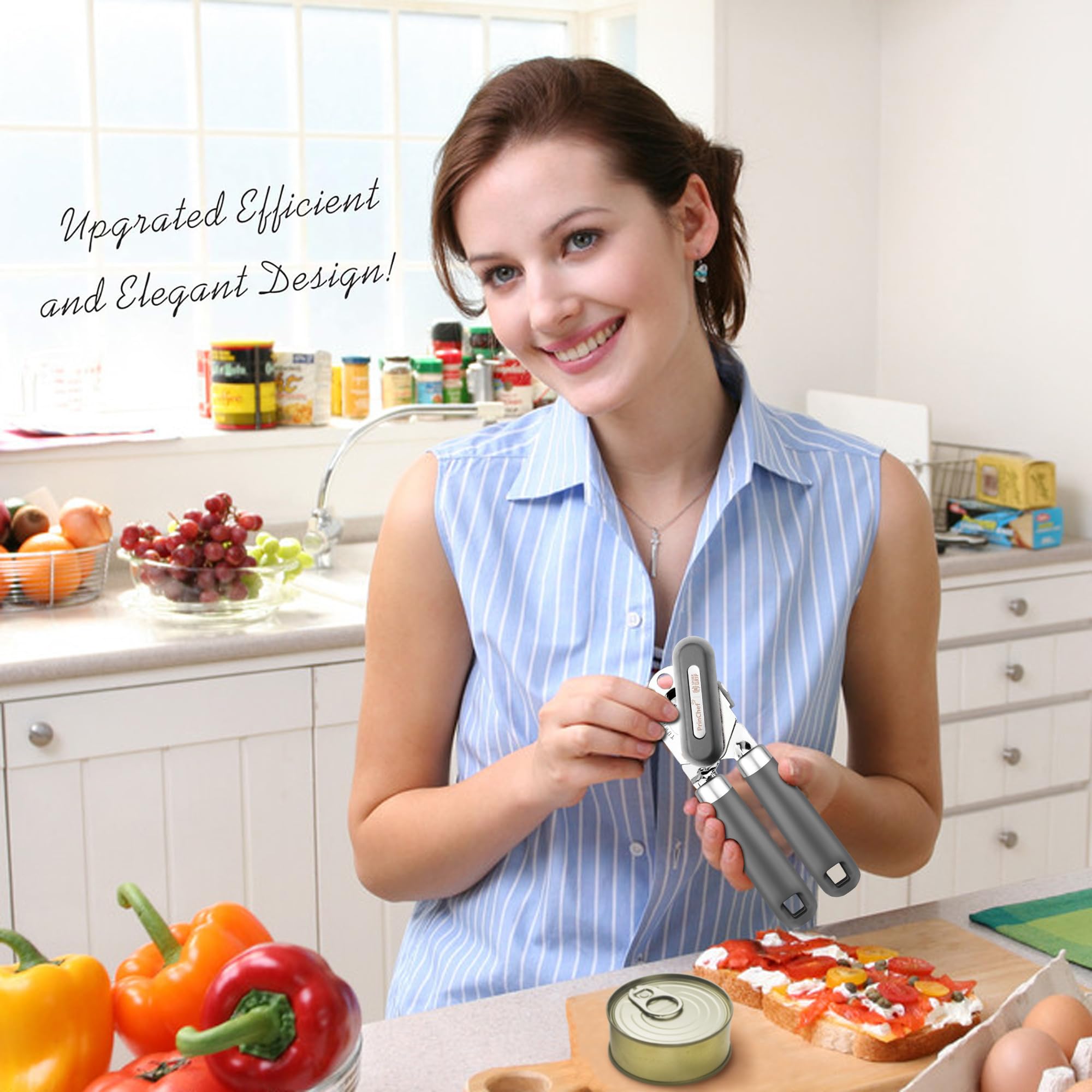 SPIDER GRIP Can Opener, No-Trouble-Lid-Lift Manual Handheld Can Opener with Magnet, Smooth Edge Safe Cut for Beer/Tin/Bottle, Big Turning Knob Anti-Slip Handle Good for Seniors with Arthritis