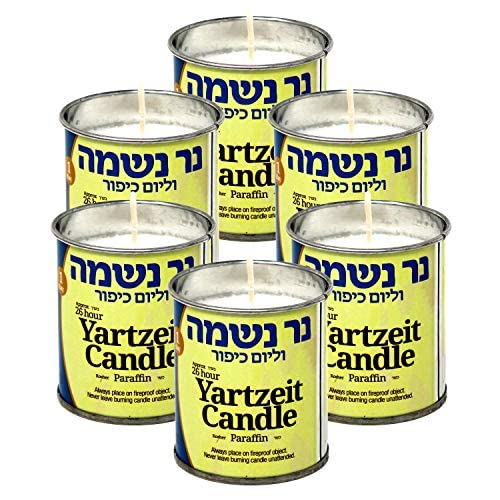 RAMBUE 24 Hour Yartzeit Memorial Candle in Tins (6 Pack)- White Perffin Wax Candle Burning Time Aprox. 1 Day
