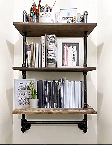 DR.IRON Industrial Pipe Wall Bathroom Shelf Rustic Bathroom Shelves with Towel Bar,24" Towel shelfs for Bathroom,Farmhouse Bathroom Shelving Unit Storage (3 tier-24)