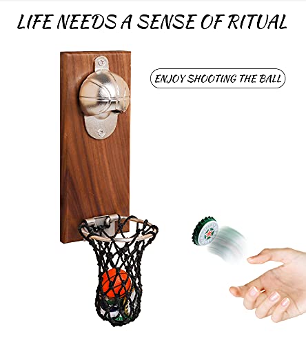 Wall-mounted magnetic bottle opener, wooden, Bottle cap catcher,Ideal Gift for Men and Beer Lovers