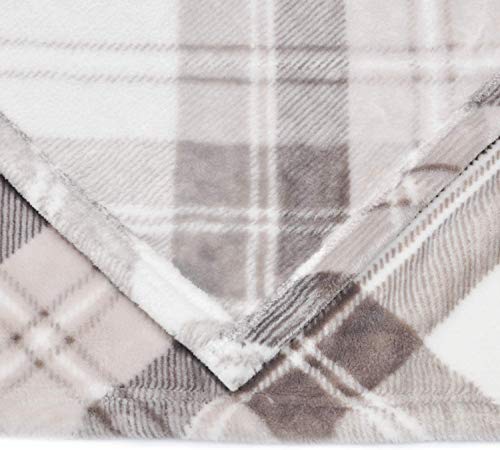 HOMRITAR Flannel Blanket with Plaid, Lightweight Cozy Throw Blanket Warm Bed Blanket fit Sofa and Couch (50 x 60 inch, Mocha Grey)