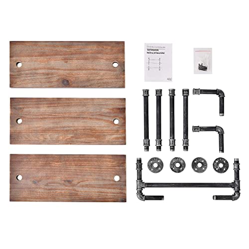 DR.IRON Industrial Pipe Wall Bathroom Shelf Rustic Bathroom Shelves with Towel Bar,24" Towel shelfs for Bathroom,Farmhouse Bathroom Shelving Unit Storage (3 tier-24)