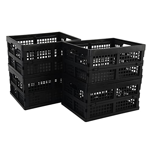 Zopnny 4 Packs Collapsible Milk Crates, 15 L Plastic Stackable Storage Bins Utility Folding Baskets, f