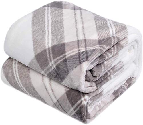 HOMRITAR Flannel Blanket with Plaid, Lightweight Cozy Throw Blanket Warm Bed Blanket fit Sofa and Couch (50 x 60 inch, Mocha Grey)