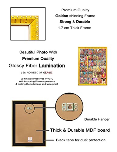 Koshtak Durga maa/vaishno Devi/nav Durga on Tiger maa Saraswati & laxmi Photo Frame with Laminated Poster (30 x 23 cm)(Golden Frame)