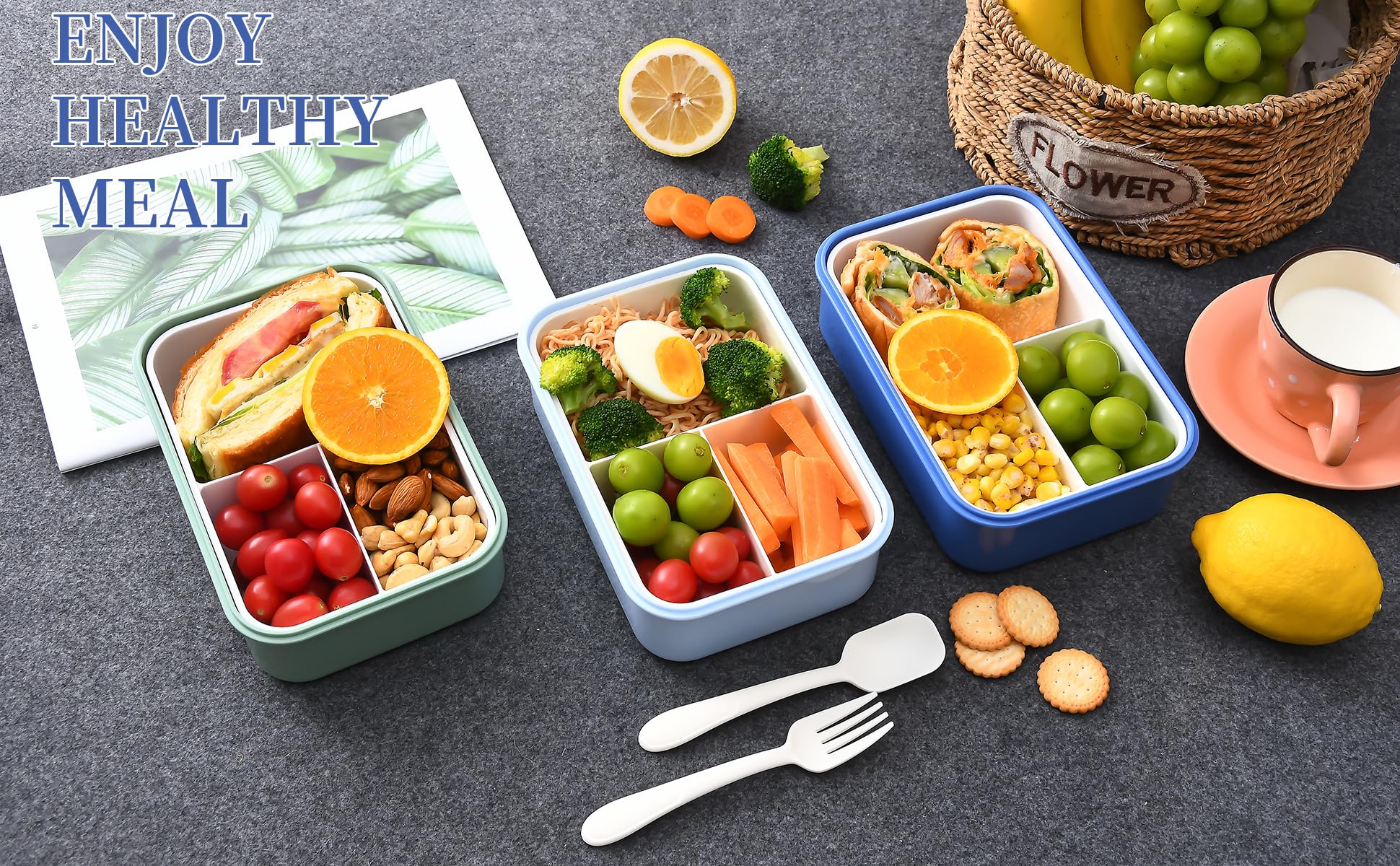 UPTRUST Bento Lunch container For Kids, Bento adult box With 3 Compartment. Leak-proof, Microwave safe, Dishwasher Safe, Freezer Safe,Meal Fruit Snack Packing Box(Spoon&Fork included) (Pink)