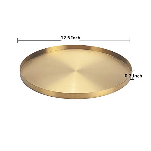 IVAILEX Gold Stainless Steel Round Jewelry and Make up Organiser/Candle Plate Decorative Tray (12.6 inches)