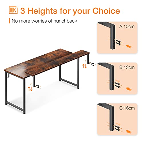 ODK Computer Desk with Adjustable Monitor Shelves, 63 inch Home Office Desk with Monitor Stand, Writing Desk, Study Workstation with 3 Heights (10cm, 13cm, 16cm), Rustic Brown