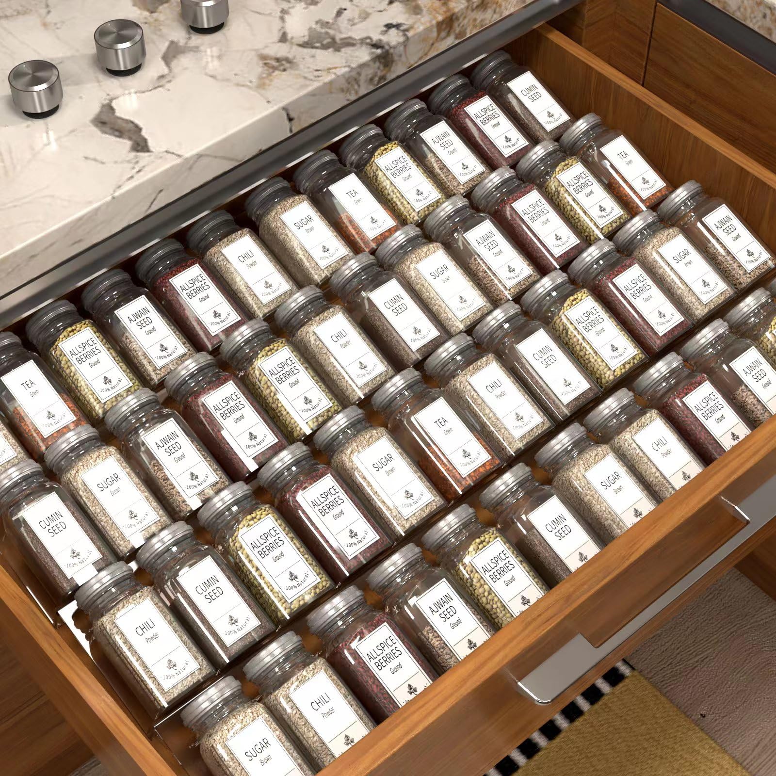 Yakaly Clear Acrylic Spice Drawer Organizer, Expandable 13" to 26" - 4 Tier 2 Sets(8 Pieces) In Drawer Seasoning Jars Insert , Drawer Spice Rack for Kitchen Cabinet Drawer/Countertop