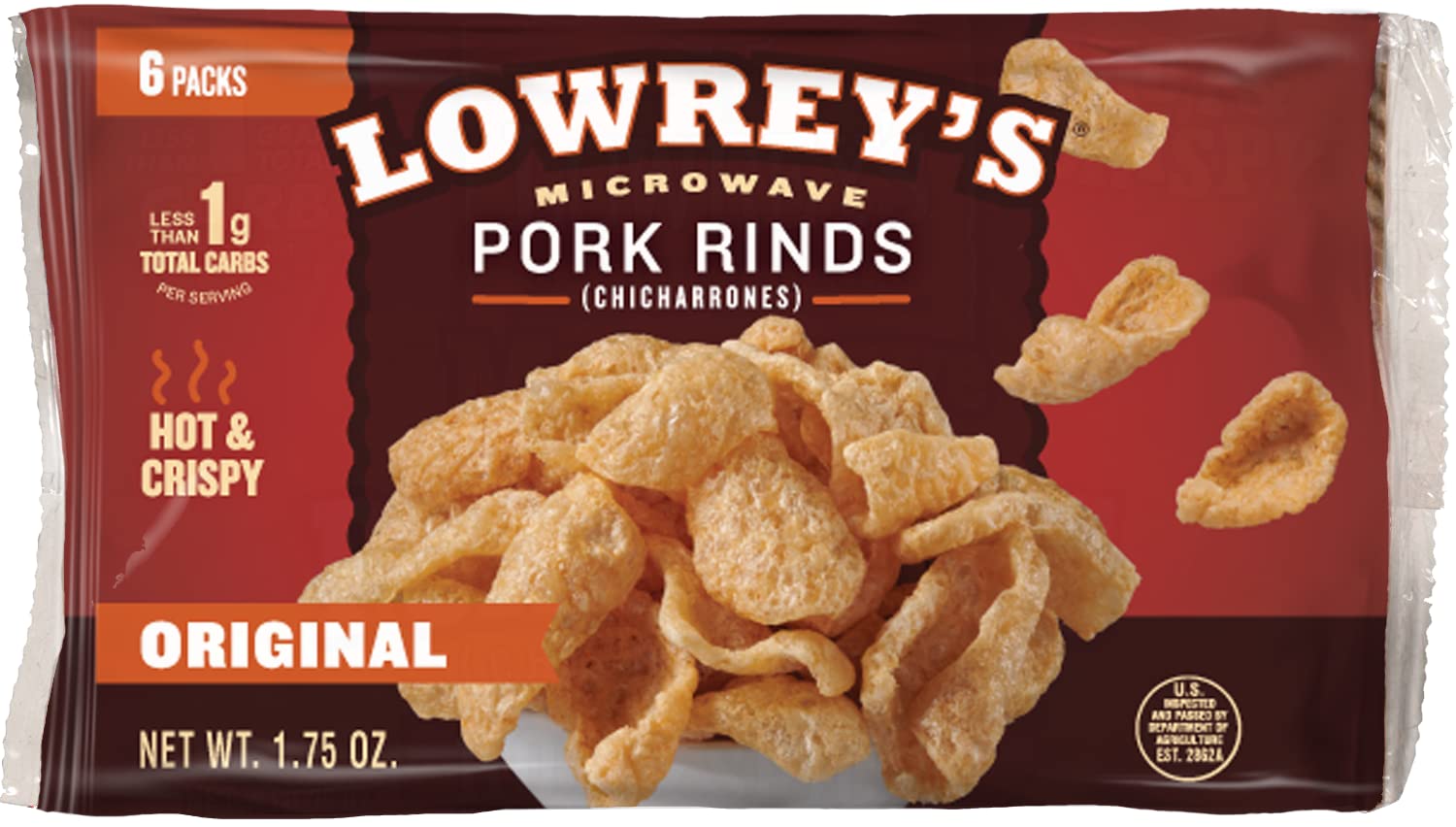 Lowrey's Bacon Curls Microwave Pork Rinds (Chicharrones), Original, 1.75 Ounce (Pack of 6)