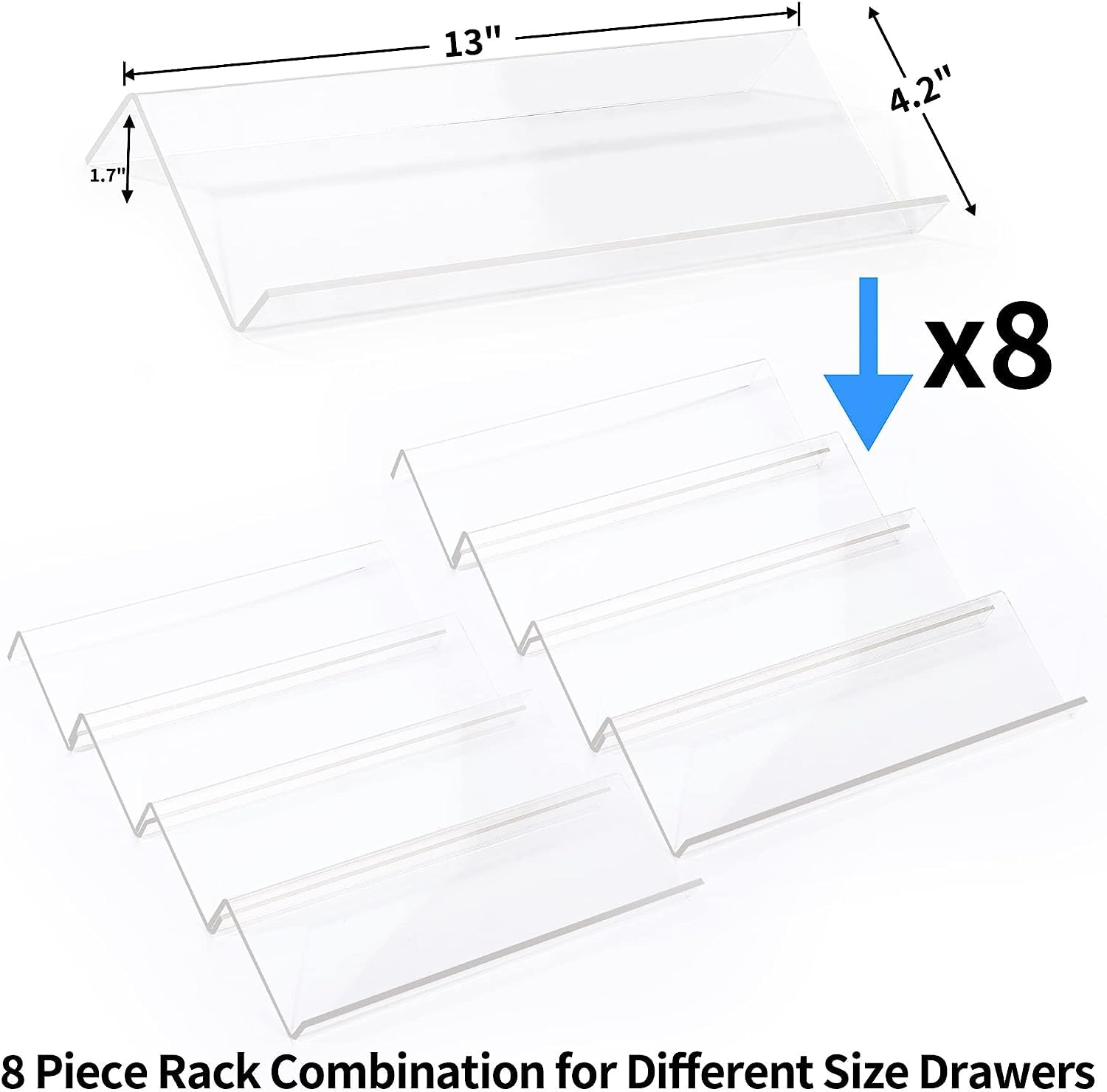 Yakaly Clear Acrylic Spice Drawer Organizer, Expandable 13" to 26" - 4 Tier 2 Sets(8 Pieces) In Drawer Seasoning Jars Insert , Drawer Spice Rack for Kitchen Cabinet Drawer/Countertop