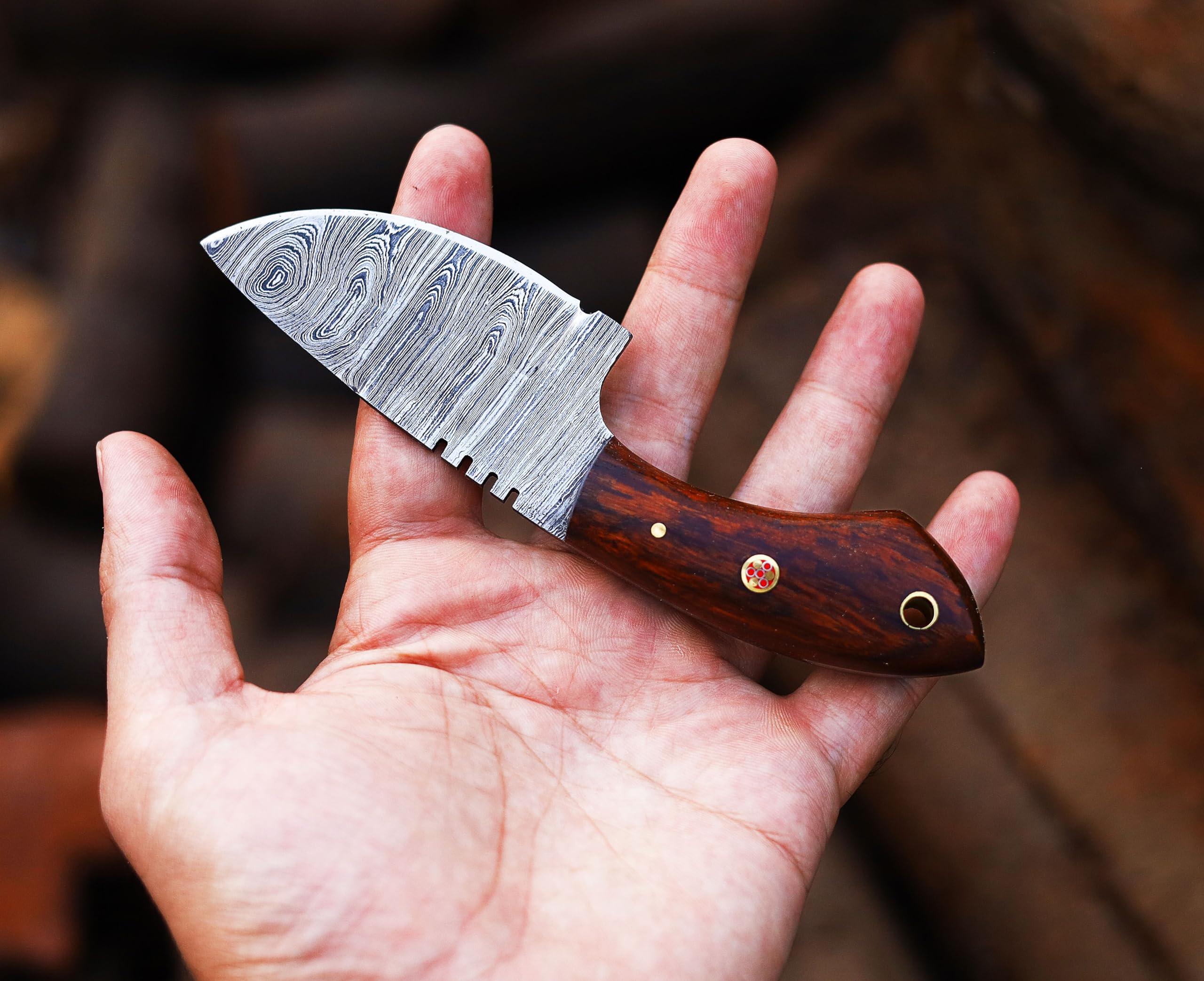 SSSI CRAFT Handmade Fixed Blade High Carbon Steel , Damascus Steel Hunting Knives ,EDC , Mini Neck , Survival and Pocket Knife For Men With Sheath