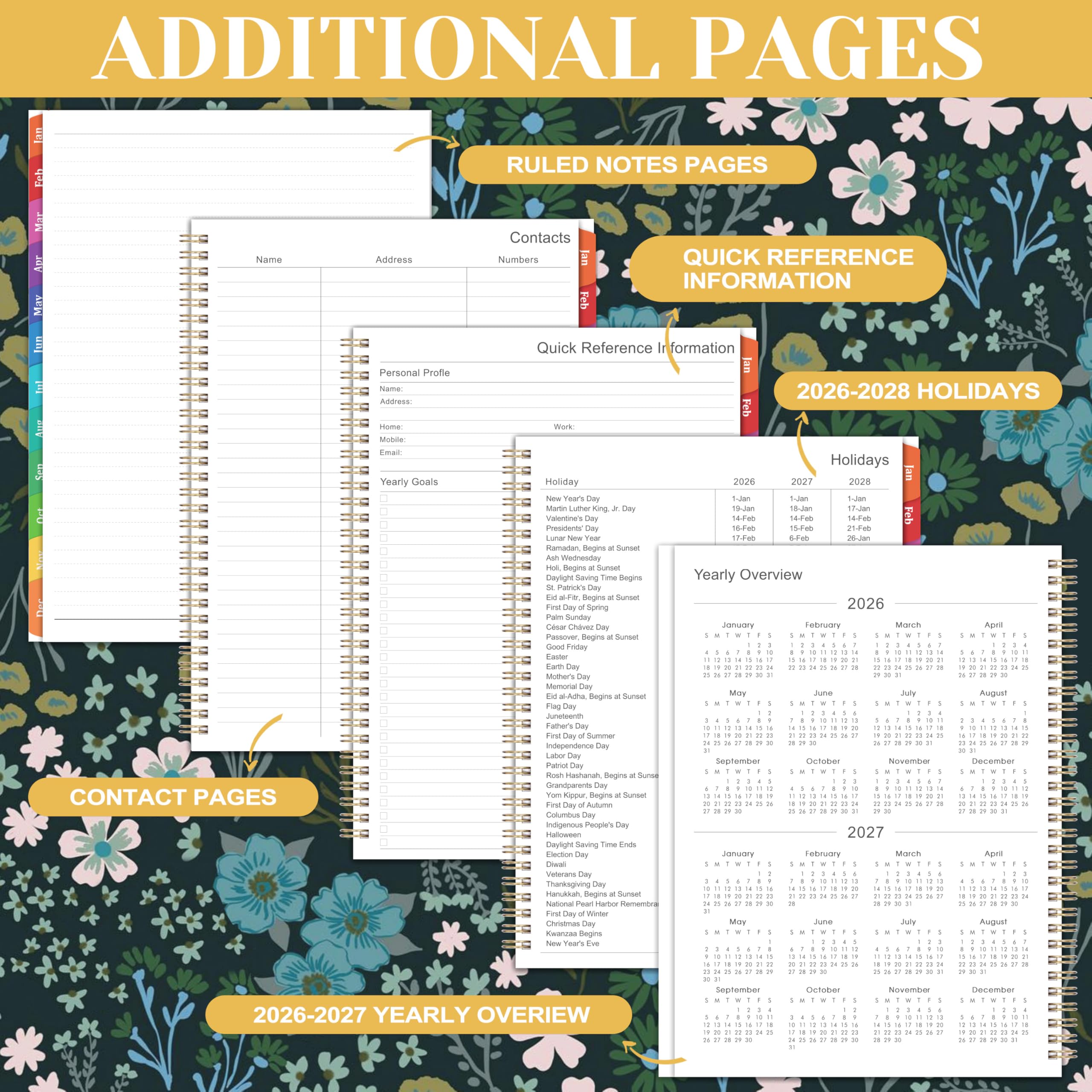 2023 Planner - Planner 2023, 2023 Planner Weekly and Monthly, January 2023 to December 2023, 6.3’’ × 8.4’’, 12 Monthly Tabs, Strong Twin-Wire Binding, Inner Pocket, Elastic Closure