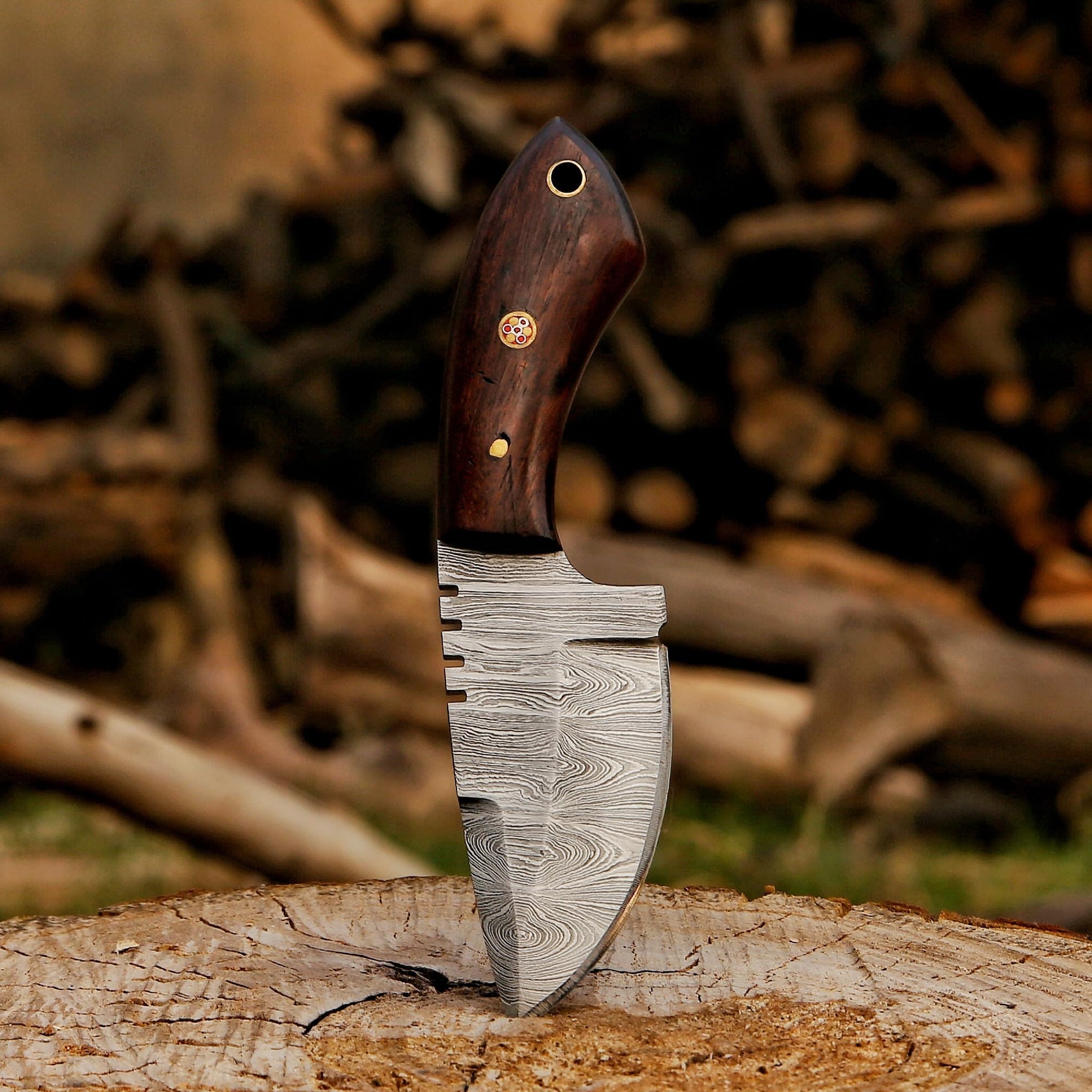 SSSI CRAFT Handmade Fixed Blade High Carbon Steel , Damascus Steel Hunting Knives ,EDC , Mini Neck , Survival and Pocket Knife For Men With Sheath