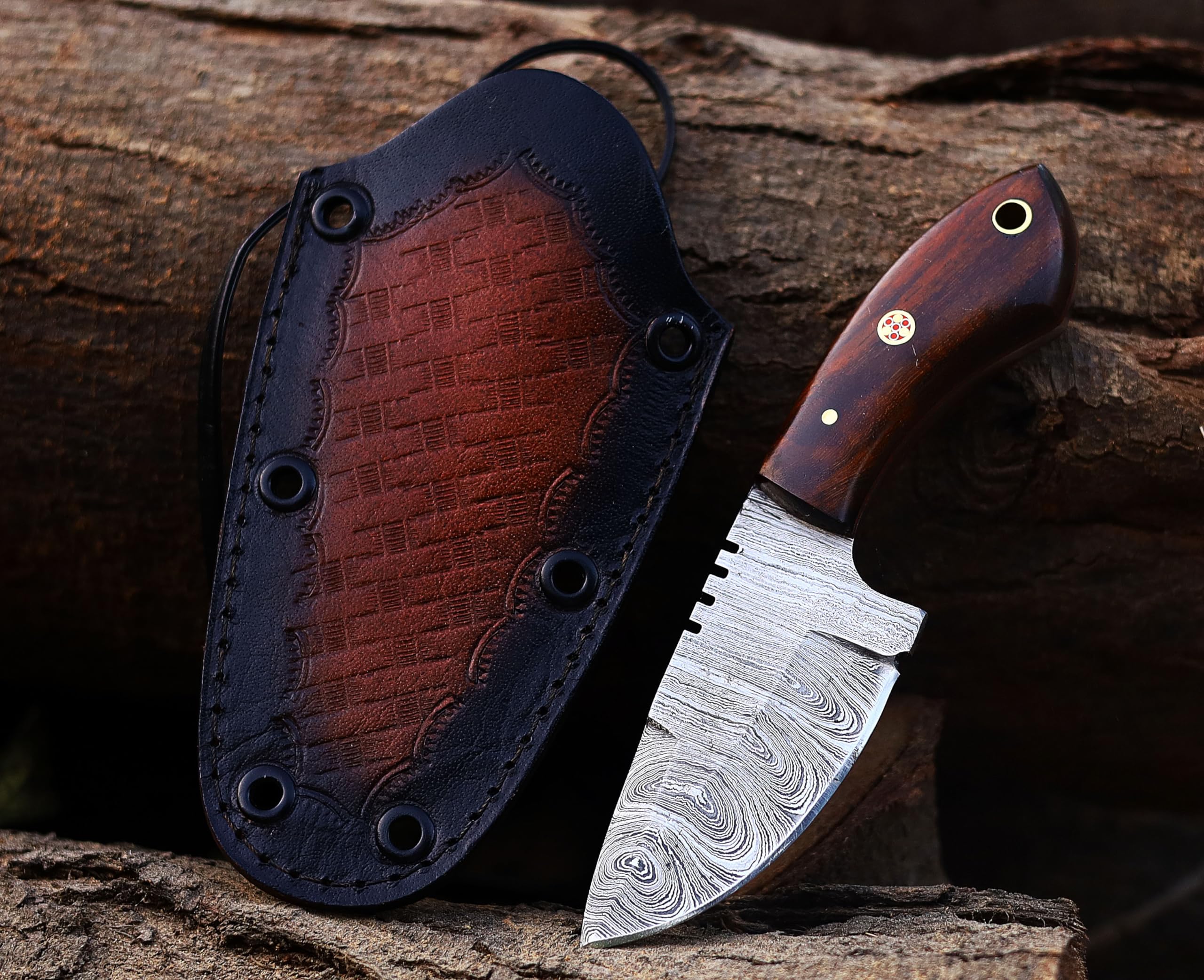SSSI CRAFT Handmade Fixed Blade High Carbon Steel , Damascus Steel Hunting Knives ,EDC , Mini Neck , Survival and Pocket Knife For Men With Sheath