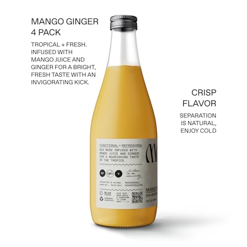 MOSS - Sea Moss Water - 13,000mg of Sea Moss in a Functional Beverage with Reverse Osmosis Water, Trace Minerals, and Electrolytes - Mango Ginger 4pk