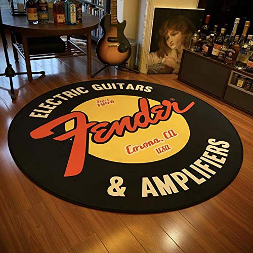 Area Rugs Fender Guitar Round Carpet Rock Floor Mats Flannel Printed Area Rug Sound Insulation Pad for Music Room Bedroom Home Decorative