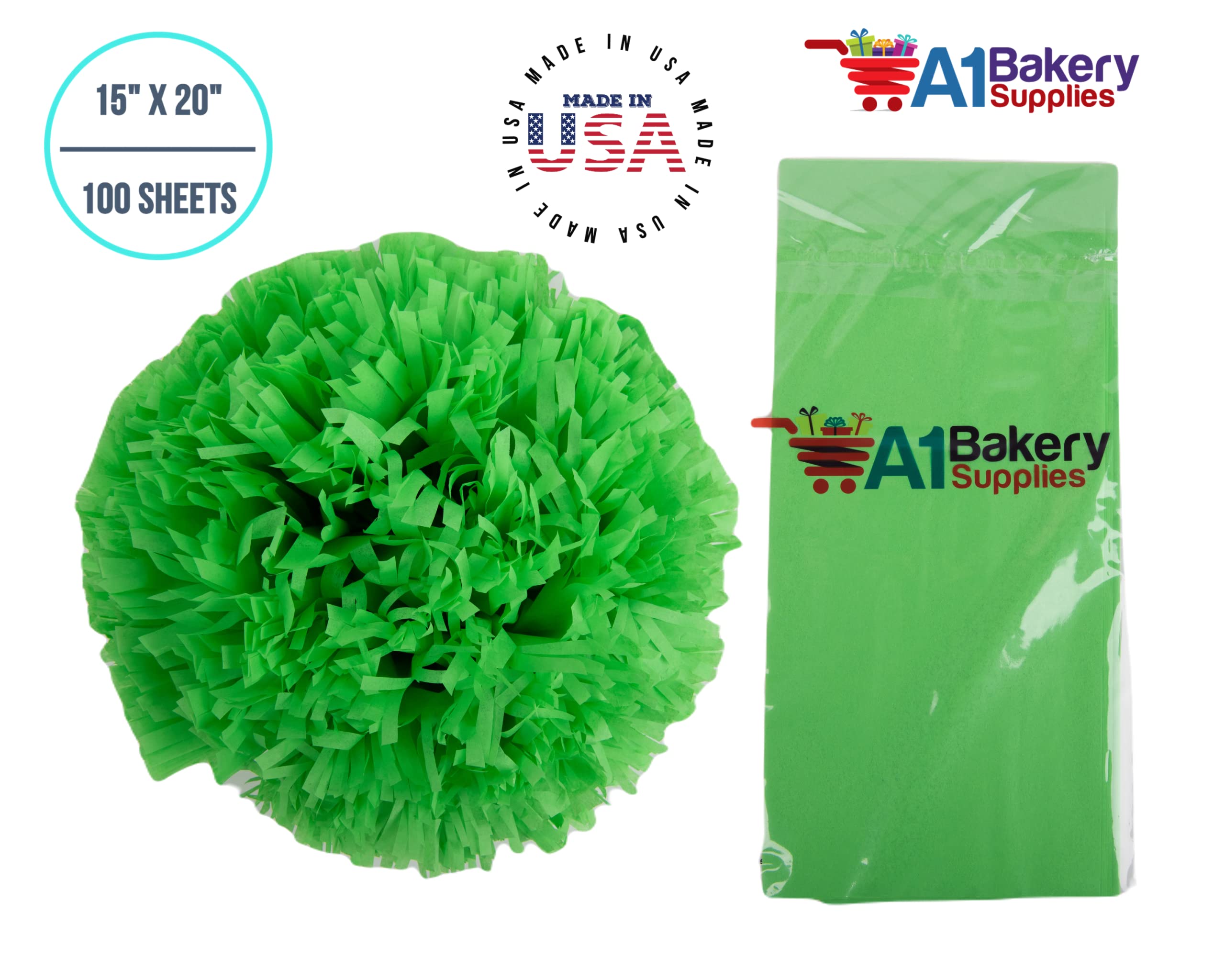 Groovy Green Tissue Paper 15 X 20-100 Sheet Pack Premium HIgh Quality Tissue A1 Bakeru Supplies Made in USA