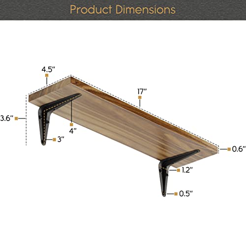 You Have Space Flota 17"x 4.5" Book Shelves, Floating Shelves for Living Room Decor, Bathroom Storage, Kitchen, Kids Room Natural Burned Set of 5