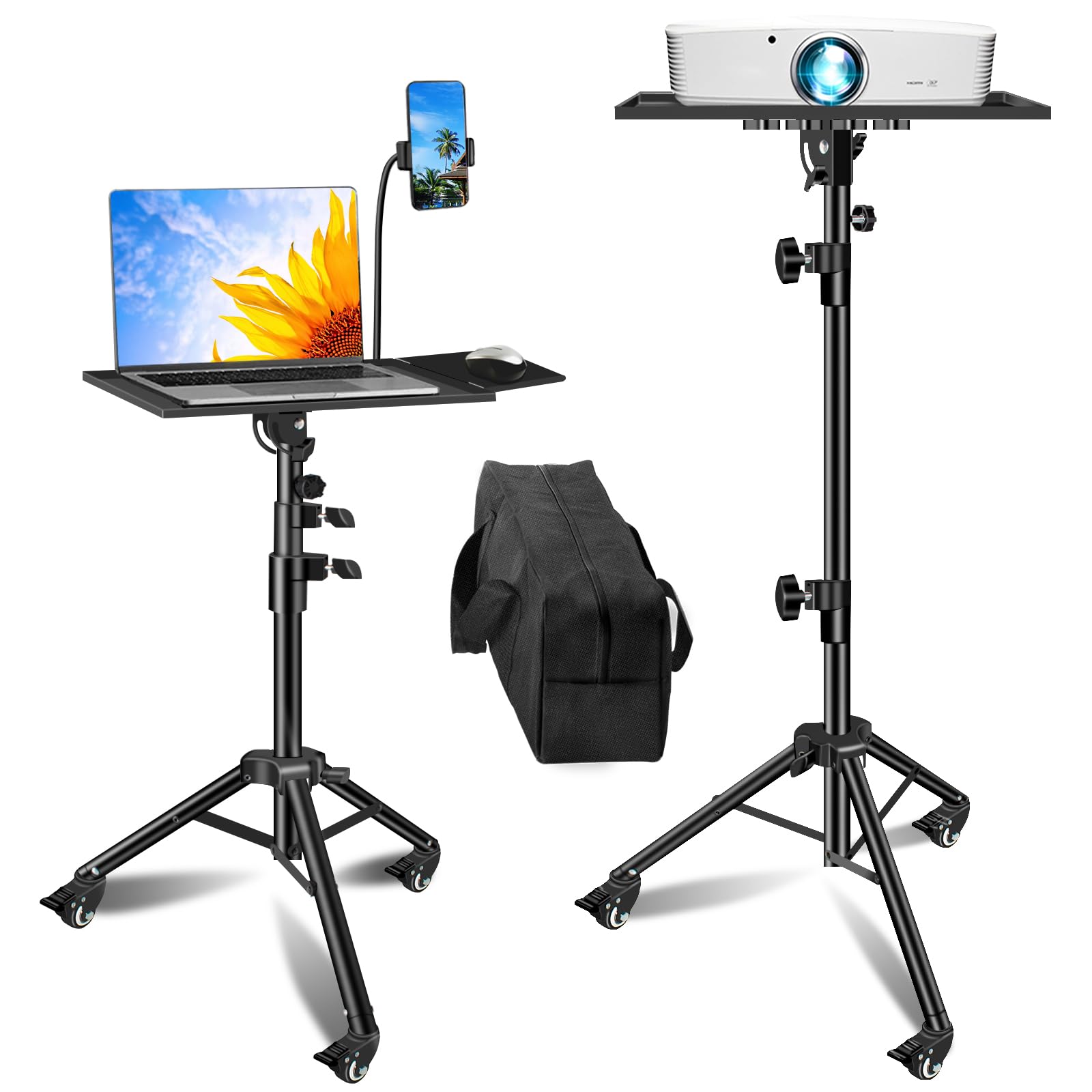 Projector Stand, Sturdy Durable Metal Laptop Tripod Stand with Wheels, Folding Floor Tripod Stand with Tray, Adjustable Height Portable DJ Equipment Stand for Indoors and Outdoors (29 Inch-69 Inch)