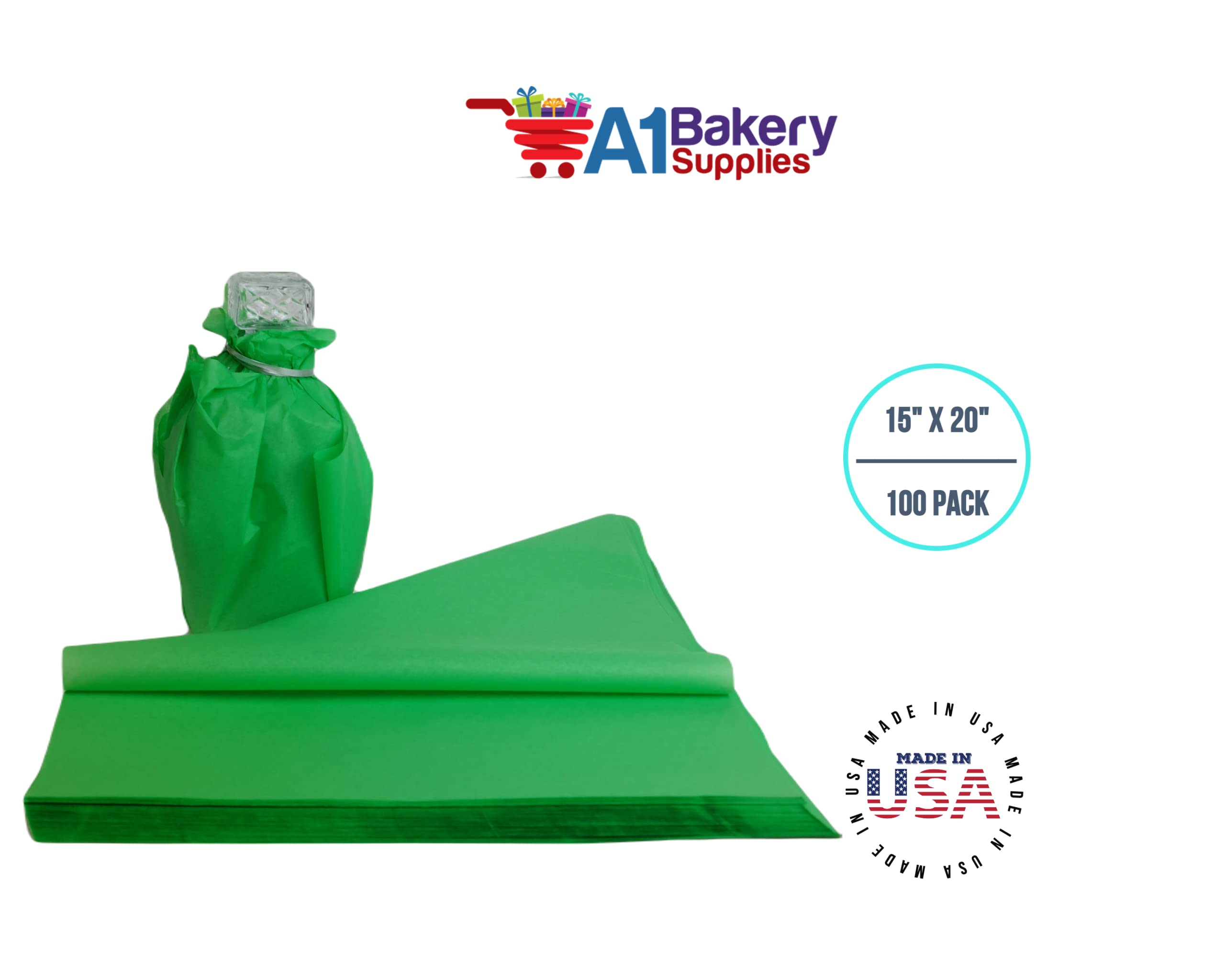 Groovy Green Tissue Paper 15 X 20-100 Sheet Pack Premium HIgh Quality Tissue A1 Bakeru Supplies Made in USA