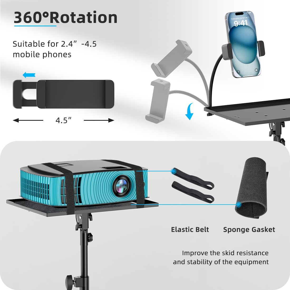Projector Stand, Sturdy Durable Metal Laptop Tripod Stand with Wheels, Folding Floor Tripod Stand with Tray, Adjustable Height Portable DJ Equipment Stand for Indoors and Outdoors (29 Inch-69 Inch)